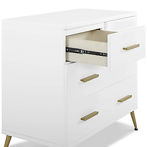 Delta Children Sloane 4 Drawer Dresser with Changing Top, Bianca White w/Melted Bronze