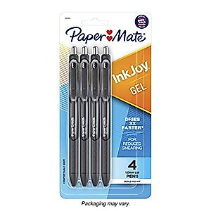 Paper Mate Ink Joy Retractable Gel Pen, Bold Point (1.0mm), Black (2061416), Pack of 4