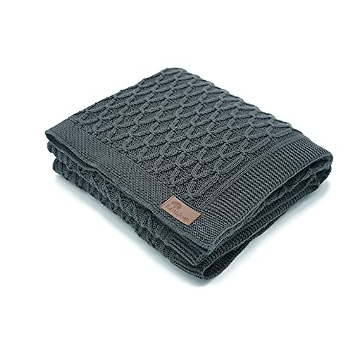 Knit Throw Blanket 60 x 50 inches | 100% Organic Cotton – GOTS Certified | Couch and Bed Throw Blankets | Knitted Throws | Adult Cable Knit (60 x 50 in, Charcoal)