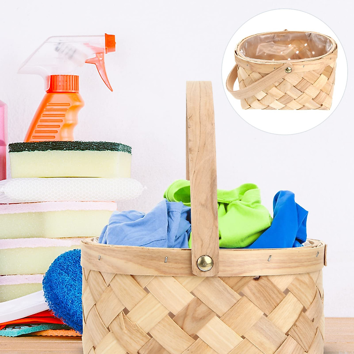SEWACC Handmade Rattan Storage Container Woven Storage Basket with Handle Seagrass Storage Basket Portable Flower Basket for Home Camping Wedding (Medium)