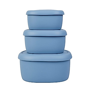 BLUE GINKGO Nesting Silicone Containers - Set of 3 Hard-Shell Silicone Food Storage Containers | BPA Free, Airtight, Dishwasher and Freezer Safe (6.7oz, 10oz, 20oz) - Blue