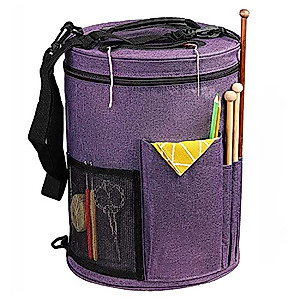 Weabetfu Large Capacity Portable Yarn Organizer Knitting Tote Storage Bag with Shoulder Strap Yarn Bags Have Pocket for Crochet Hooks,Knitting Needles & Accessories,Prevent Yarn Tangle(Purple)