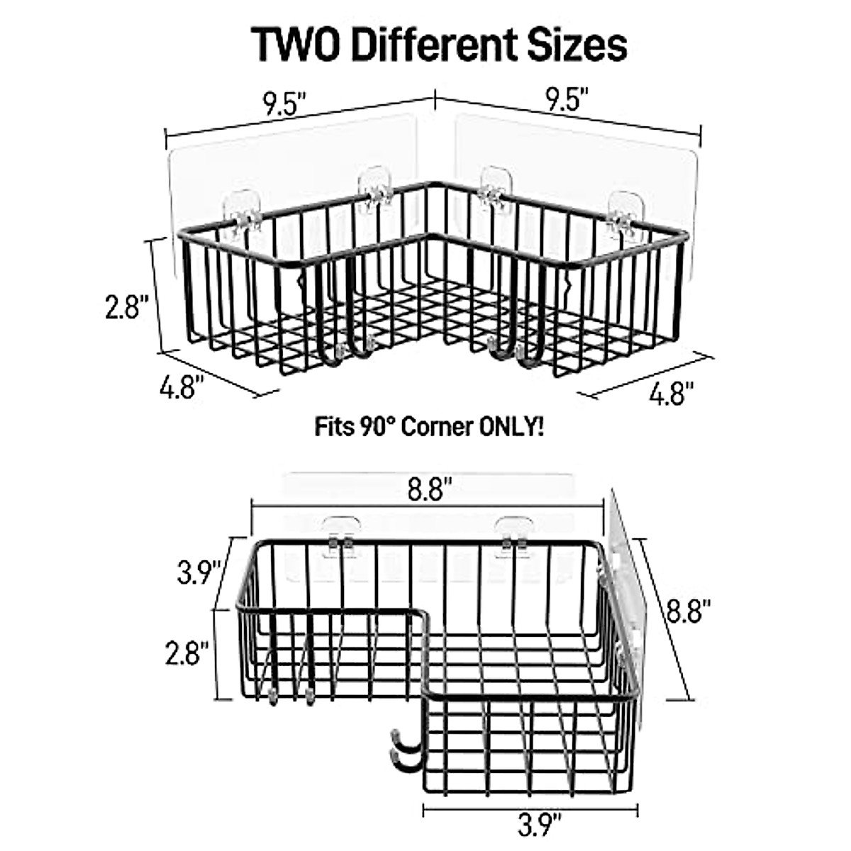 AAUU Corner Shower Caddy Shelf, 3 Sets Adhesive Bathroom Basket Shelf with Hooks, Soap Dish Holder for Toilet, Dorm and