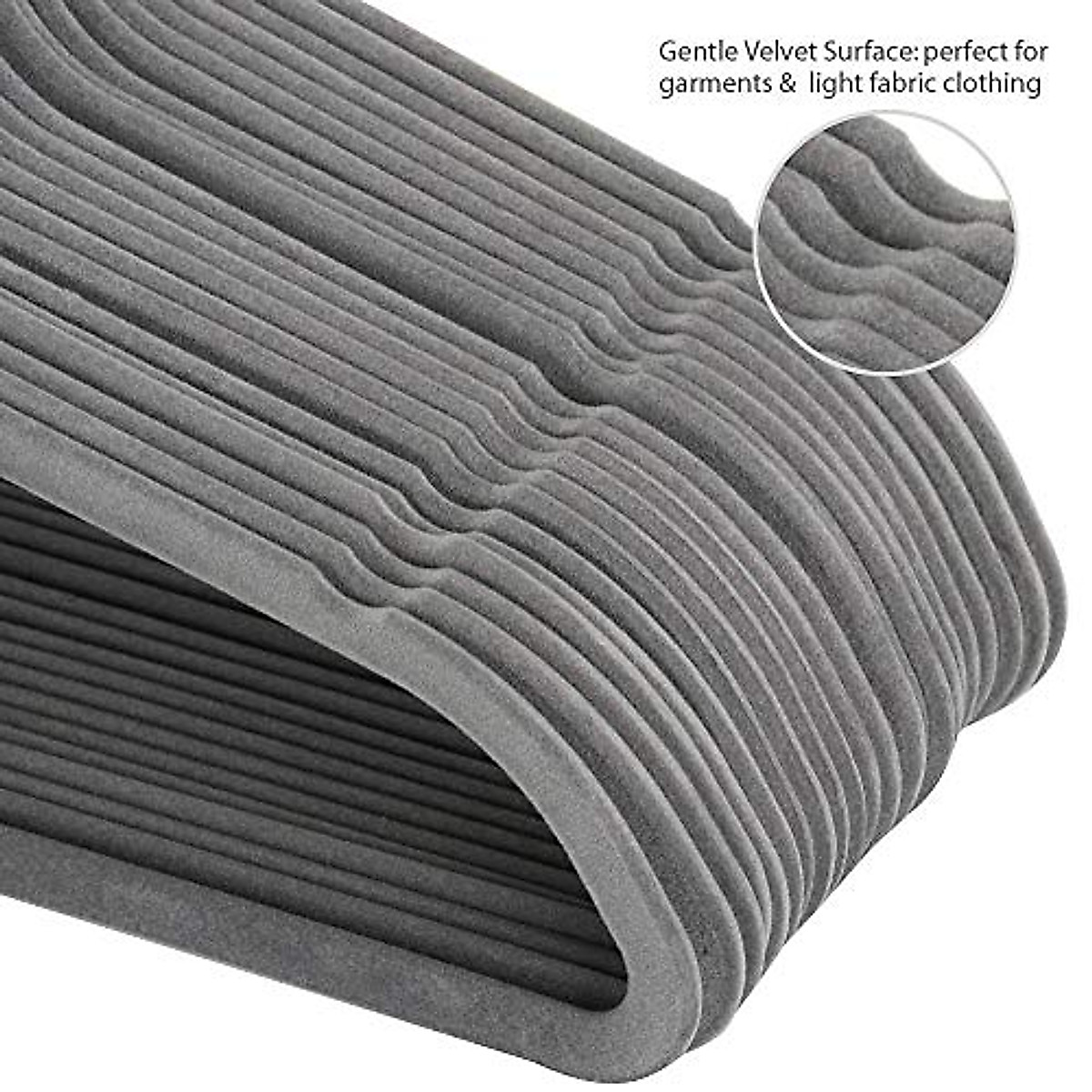 Yaheetech Thin Non Slip Velvet Clothes Hangers,Strong and Durable Hold Up to 10 Lbs- Pack of 100,Gray