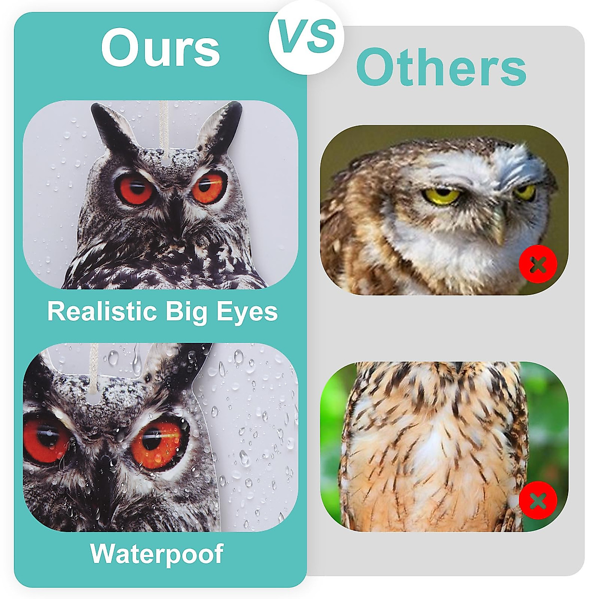 Owl Scarer for Gardens, 2Pack Fake Owl Hanging Effective Cardboard Owl Deterrent for Garden Patio Windows