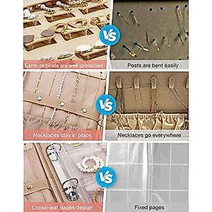 Travel Jewelry Organizer LAEDO Case Transparent Storage Book with Pockets Portable Bag Ring Binder Zipper Pouch for Necklace, Earrings, Rings, Bracelet, Black, One size