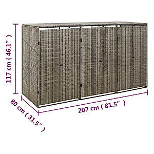 loibinfen Triple Wheelie Bin Shed, Outdoor Garbage Can Enclosure, PE Garbage Can Shed for Garden,Patio,Backyard Outdoor Trash Can Garbage Can Shed, Gray 81.5"x31.5"x46.1"