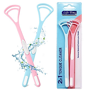 Tongue Scraper & Cleaner for Adults (2 Pack) Healthy Oral Care, Easy to Use, Help Fight Bad Breath (Pink & Blue)