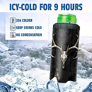 SANDJEST Hunting Tumbler Deer Skull Camouflage 4 in 1 16oz Tumbler Can Cooler Coozie Skinny Stainless Steel Tumbler Gift for Men Dad Best Friends Hunting Skull Lovers Christmas Birthday Fathers Day
