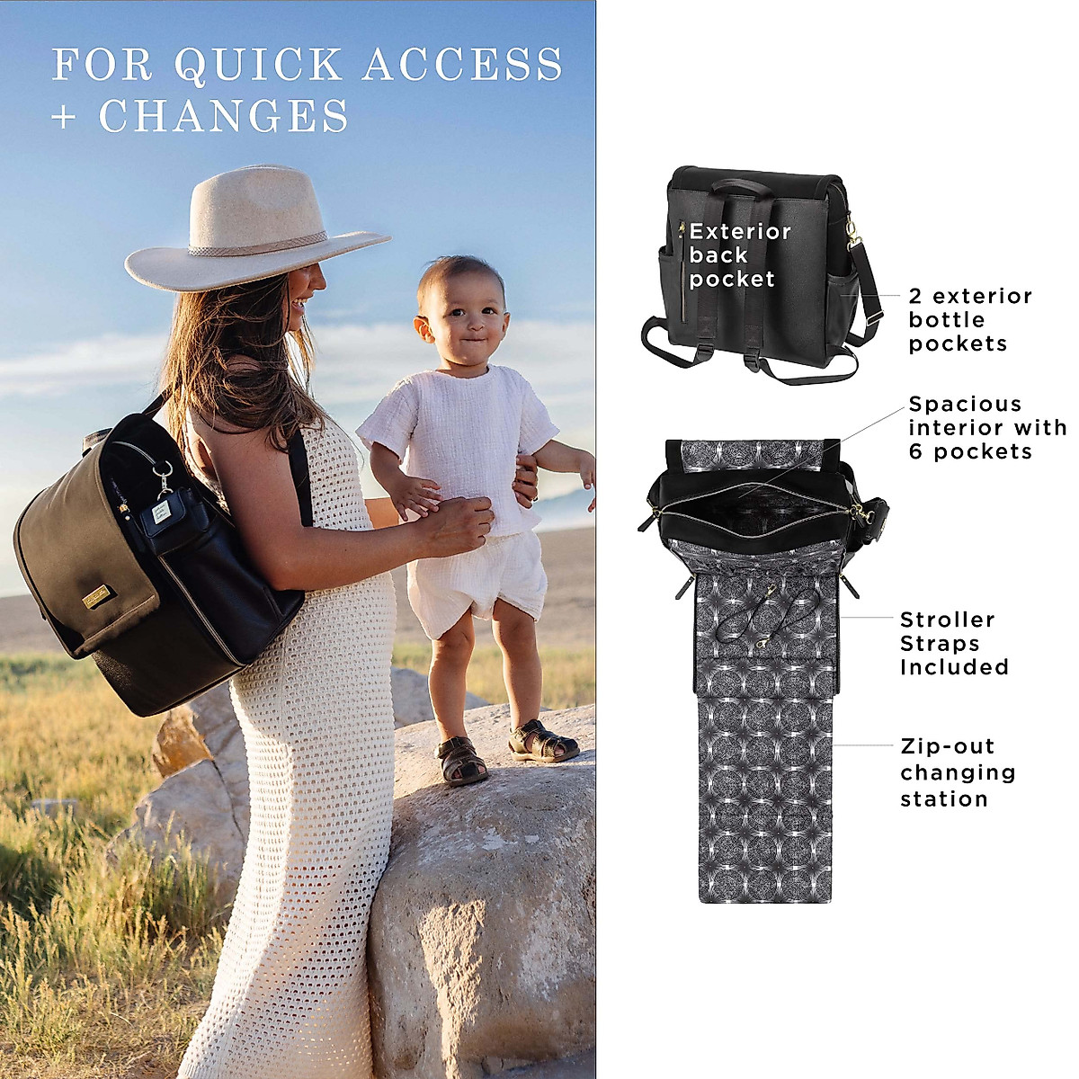 Petunia Pickle Bottom Boxy Backpack, Diaper Bag, Stylish Baby Bag, Spacious Backpack, On-The-Go Moms, Twilight Black