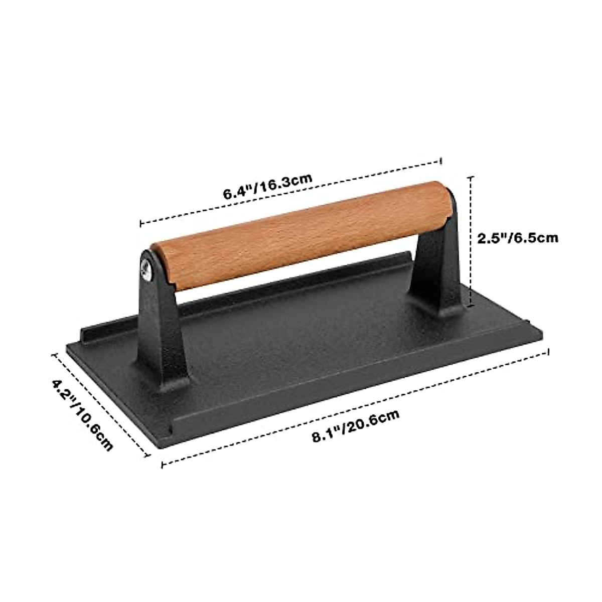 only fire Cast Iron Meat Press Grill Press with Wooden Handle, Great for Squeezing Fat from Meats, Flattening Bacon, Paninis, and Burgers