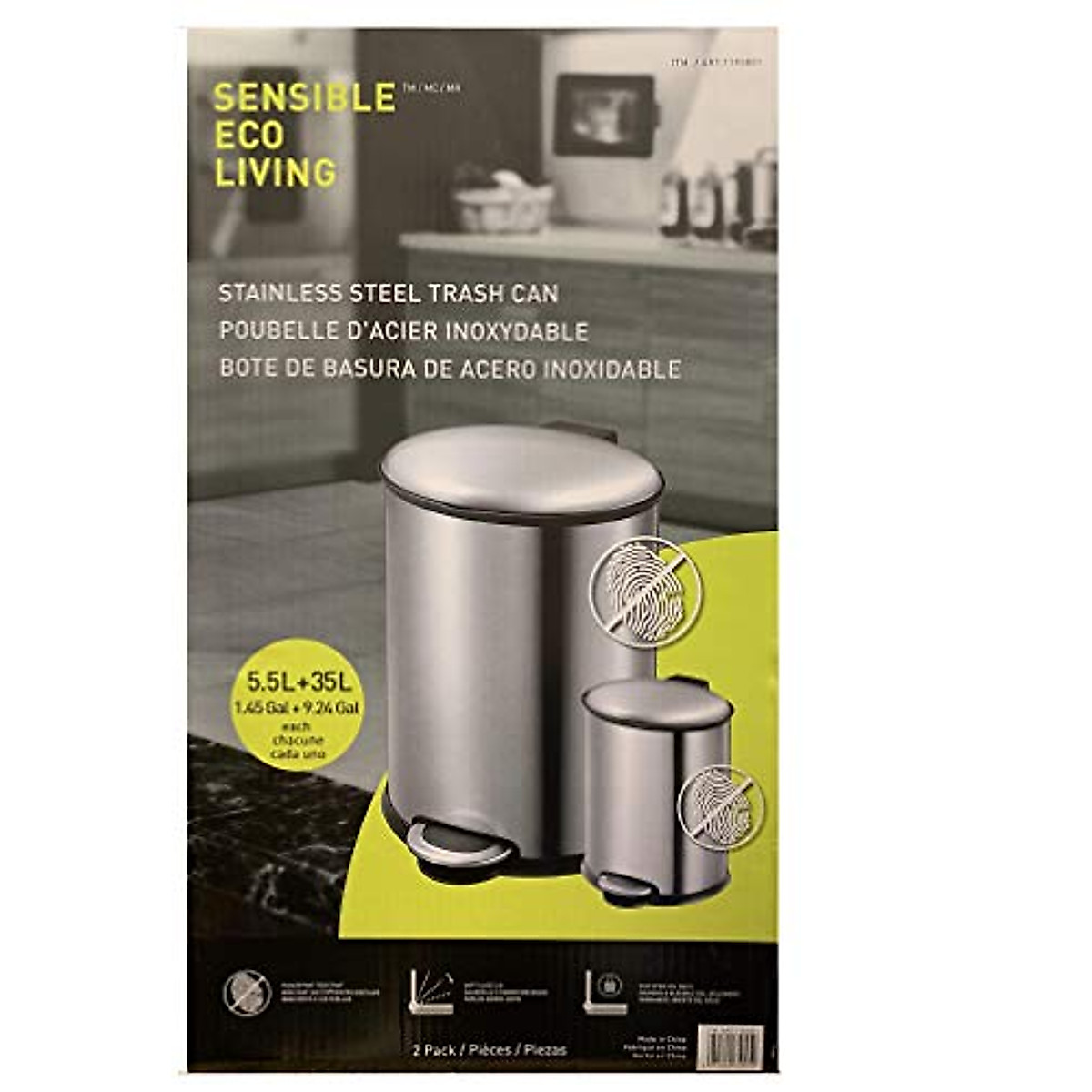 Sensible Eco-Living Trash Can Stainless Steel 2Pk