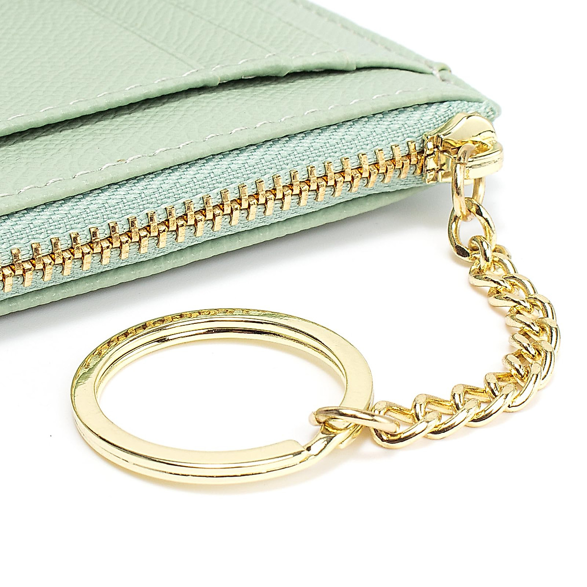 Valentoria Slim RFID Blocking Card Holder Small Pocket Wallet Keychian Zipper Coin Purse Minimalist Leather Cash & Coin & Cards Case for Women Men (Green)