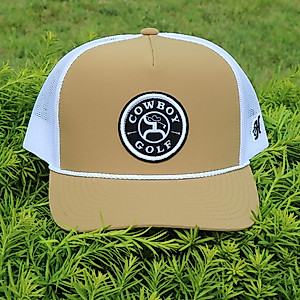 HOOEY Golf Adjustable Snapback Trucker Mesh Back Hat (Tan/White)