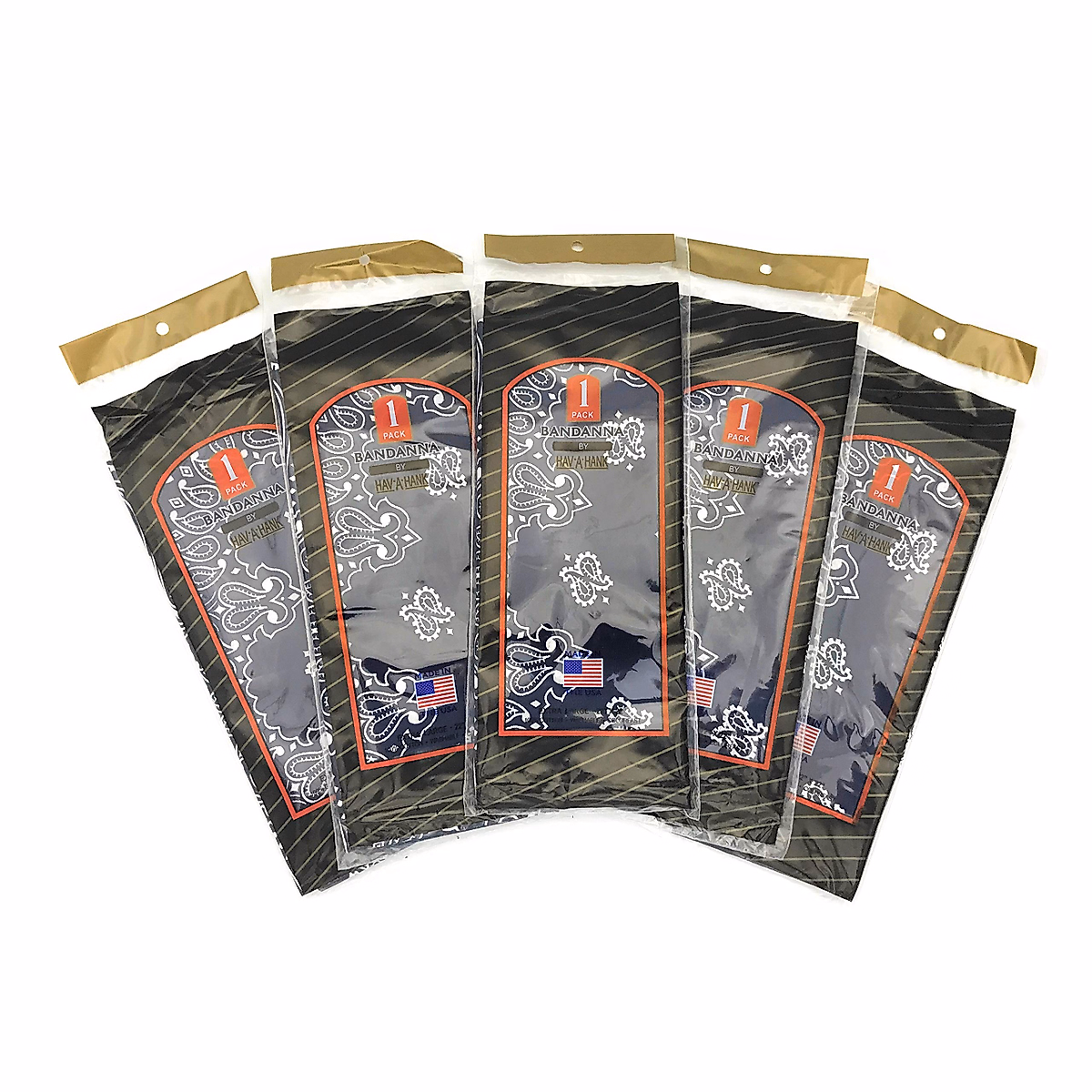 HAV-A-HANK Genuine MADE IN USA Bandanna Handkerchief 22 in Extra Large Bandana [5 Pack] (Navy)