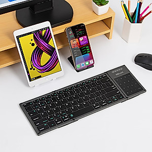 DeLUX Full Size Folding Keyboard 78 Keys, Wireless Bluetooth Keyboard with 2-in-1 Touchpad, Portable Travel Multi-Device and Multi-System Keyboard (KF17)