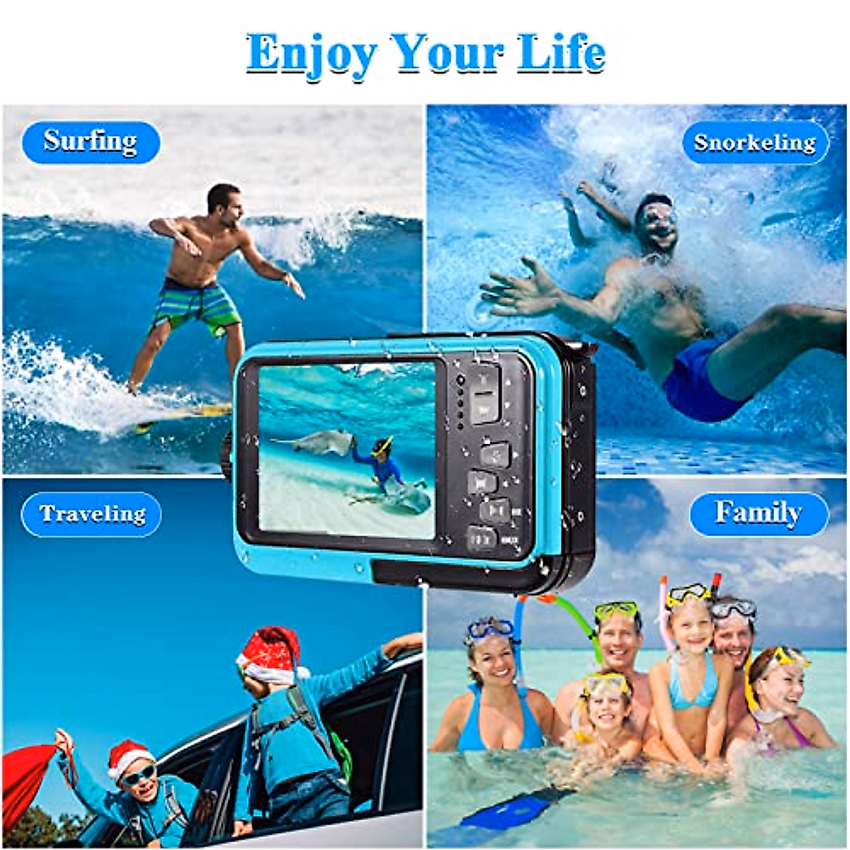 Waterproof Digital Camera Underwater Camera Full HD 2.7K 48 MP Video Recorder Selfie Dual Screens 16X Digital Zoom Flashlight Waterproof Camera for Snorkeling (DV806)…