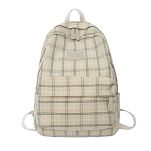 JHTPSLR Light Academia Aesthetic Backpack Plaid Preppy Backpack Teen Girls Book Bags Back to School Backpack Supplies (Beige)