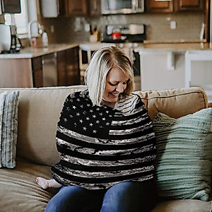 Camouflage Baby Nursing Cover for Breastfeeding, American Flag Camo Breathable Stretchy Nursing Scarf Carseat Canopy for Boys or Girls Stroller Car Seat Covers Independence Day Black Gray Star Stripe