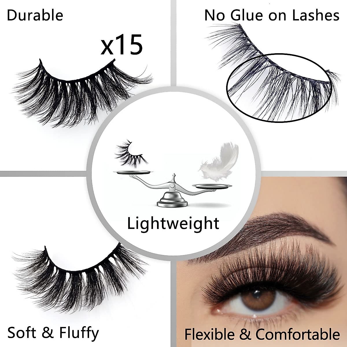 Wholesale Mixed Lashes Pack 3D Faux Mink Eyelashes 5 Style 30 Pairs Fluffy Volume Natural Charming Look Medium Length Eyelashes Cotton Band Handmade Reusable Soft False Eyelashes (5 styles-30 pairs)