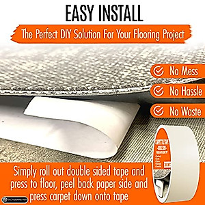 ALL FLOORING NOW Double Sided Tape Heavy Duty Carpet Tape 2in x 90ft For Carpet Tiles, Rug Tape, Vinyl Flooring, Indoor Outdoor Carpet, Grip Tape, Rug Tape Hardwood Floor Double Stick Tape Rug Gripper
