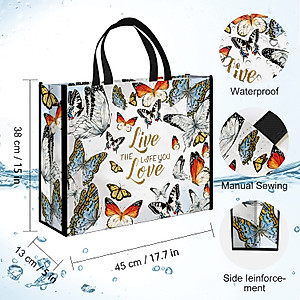 NymphFable 5 Pack Reusable Shopping Bags Colorful Butterflies Washable Grocery Bags Fabric Tote Bag