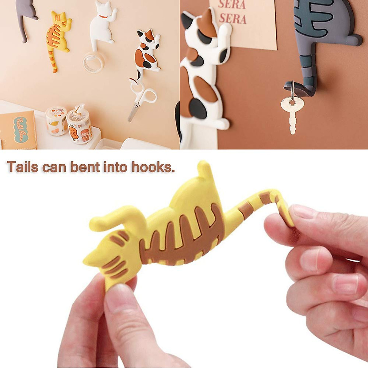 6 Pack Cat Refrigerator Magnet Cute Fridge Magnets Hanging Hook 2 in 1 for Whiteboard Kitchen Office Photo Memo Room Decoration