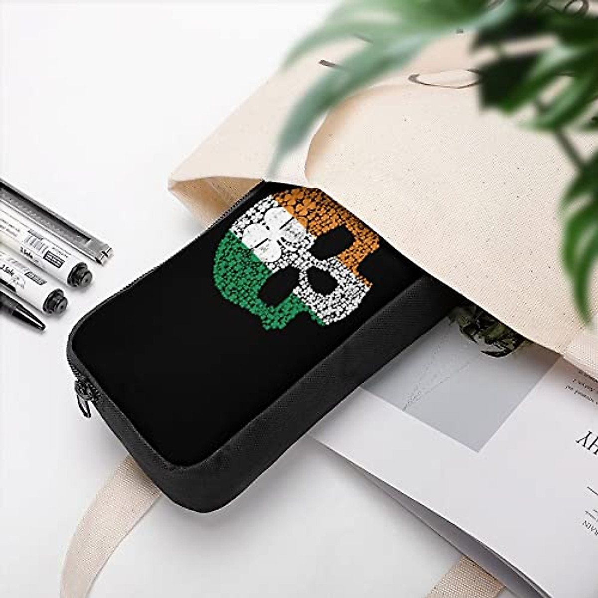 Skull Clover St Paddy St Patrick Ireland Pencil Case Makeup Bag Big Capacity Pouch Organizer for Office College
