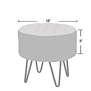 Home Soft Things Jacquard Solid Faux Fur Round Ottoman, 18" x 18" x 18", Dark Teal, Comfy Fuzzy Ottoman Makeup Stool for Bedroom Living Room Foot Rest Chair Home Decor