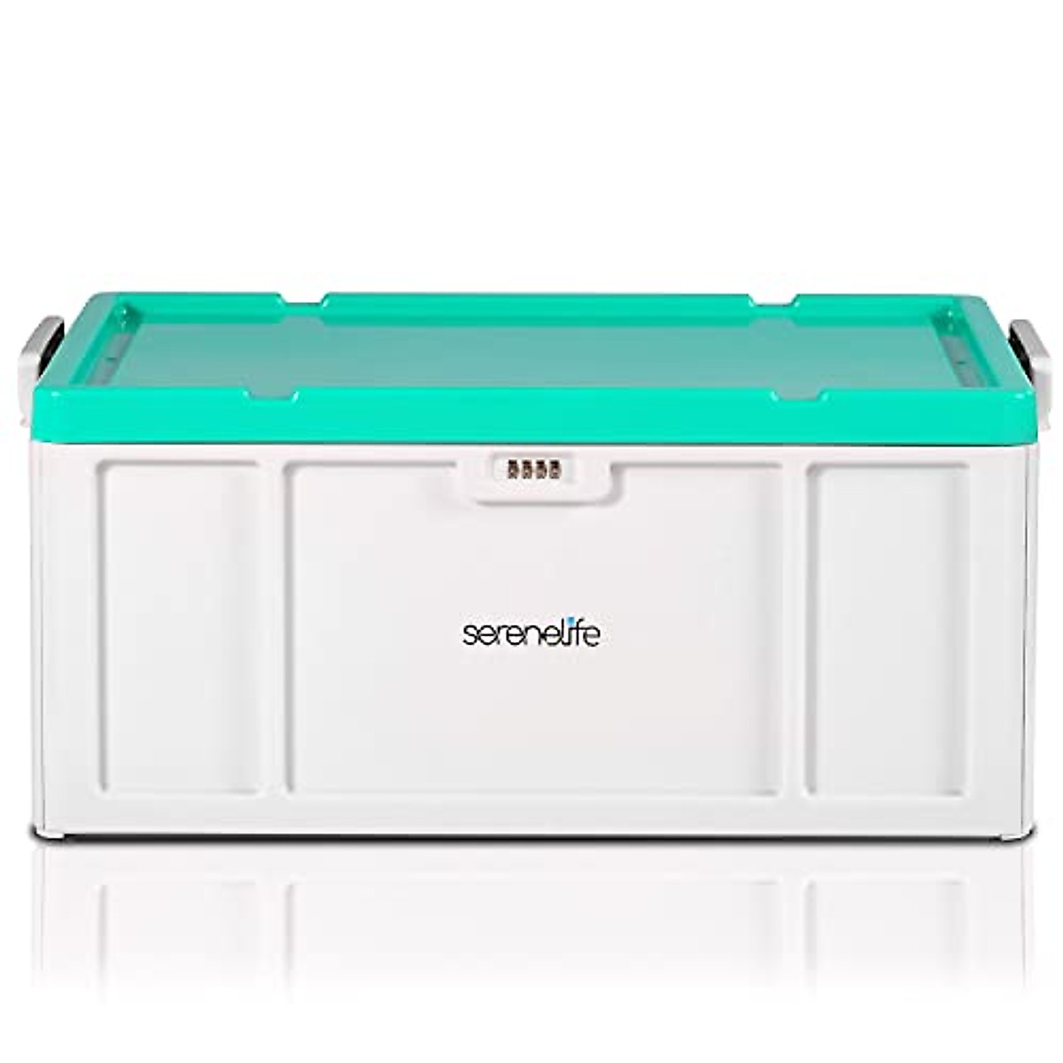 SereneLifeHome Locking Storage Container Bin, 5 Gallon Capacity Lockable Box, Combination Lock, Side Carry Handle Grips, 17.25” x 10.5” x 7.25” L x W x H, white, green (SLSBIN15)