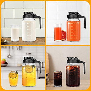 UYEIKMLOP 32 OZ Mason Jars with Lid, Glass Pitcher Double Leak Proof with Pour Spout Handle, 2 Quart Wide Mouth Breast Milk Pitcher for Fridge, Creamer Container for Coffee, Sun Tea(Black,2 Pack)