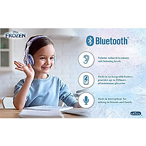 eKids Disney Frozen 2 Bluetooth Headphones with Microphone, Volume Reduced to Protect Hearing, Adjustable Wireless Headphones for School Home Travel, for Fans of Anna and Elsa