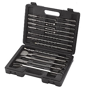 Hammer Drill Bit Set SDS Plus Rotary Bit Carbide-Tipped Double Flute 17Pcs Chisels Concrete Masonry Hole Tool with Storage Case