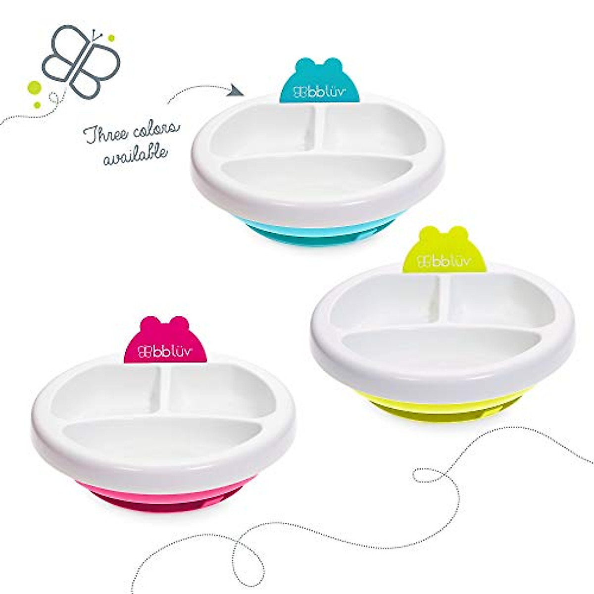 bblüv - Platö - Warming Feeding Plate - 3 Compartments with Suction Base for Baby to Toddler (Lime) - BPA and Phthalate Free