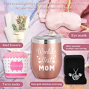Whaline Gift Box for Mom 10pcs Mother's Day Gift Set Including Necklace Earrings Jewelry Box Socks Vacuum Flask Eye Mask Earplug Greeting Card Dried Flower Bundle for Mom's Day Birthday Present
