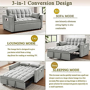 Lin-Utrend 3 in 1 Convertible Sleeper Sofa Bed with Pull Out Sofa Bed, Modern Velvet Loveseat Futon Couch with Adjustable Backrest and Lumbar Pillows,Small Love Seat Lounge Sofa Bed for Small Space