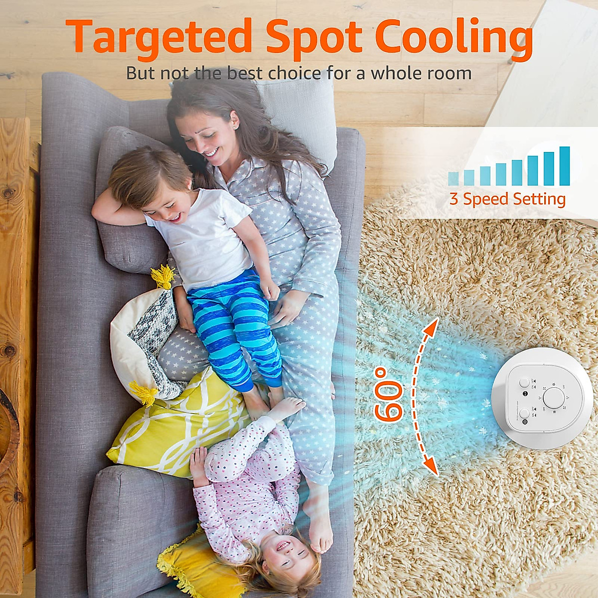 Evaporative Air Cooler Portable, 35” Cooling Fan with 60° Oscillating, Removable Water Tank, Ice Packs, 3 Speeds, Personal Swamp Cooler, no Remote Control.