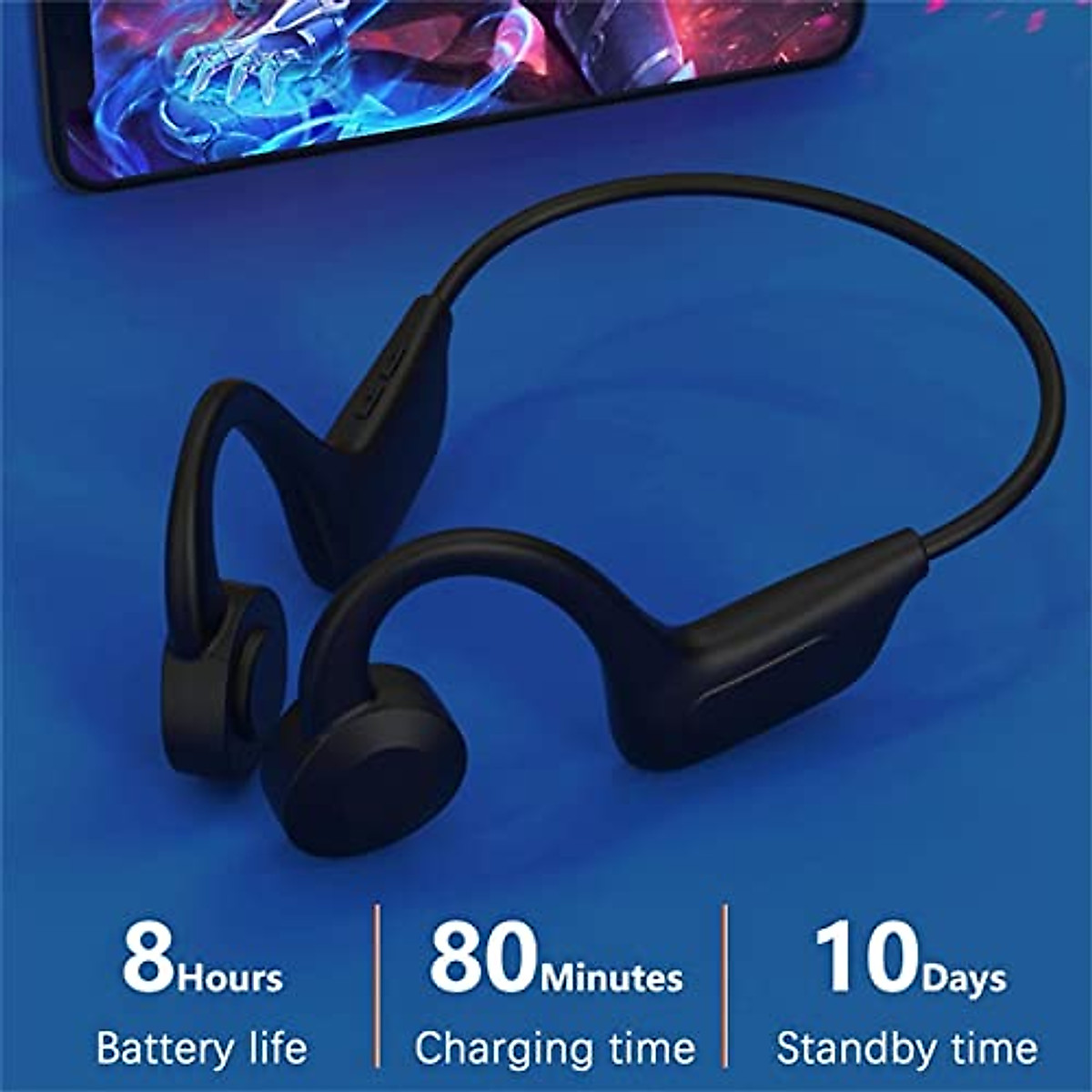 LOUS Wireless Bluetooth Osteoconductive Headset - Outdoor Stereo Earbuds Earphone Sports Waterproof Headset Microphone - Noise Reduction Earbuds for Working Outdoor Office Driving Travel, Black