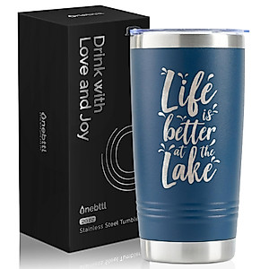 Onebttl Lake House Gifts, Lake Life Gifts for Women/Men, 20oz Insulated Tumbler, Perfect for Boat Owner/Lake Lovers - Life is Better at the Lake (Blue)