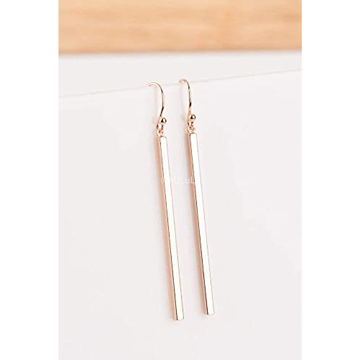 Minimalist Rose Gold Plated Long Vertical Bar Drop Earrings - Hypoallergenic, Versatile Geometric Design Fashion Jewelry for Women by MJLULU