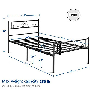 Yaheetech Twin Size Bed Frames/Metal Platform Bed with Headboard and Footboard/No Box Spring Needed/Easy Assembly, Black