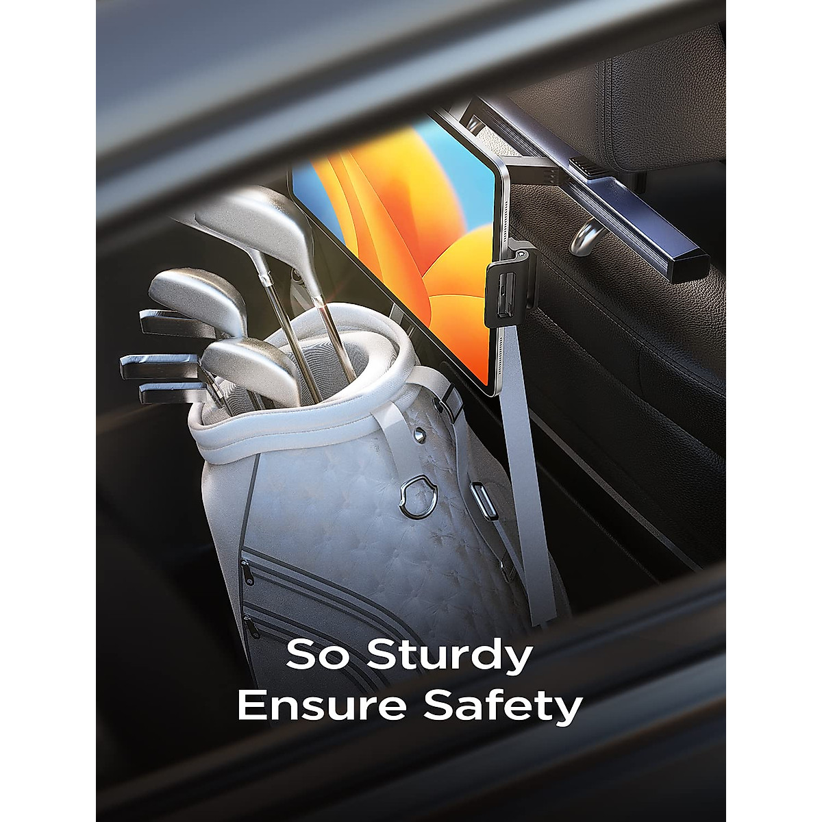 LISEN iPad Car Holder Back Seat iPad Holder for Car Tablet Mount Headrest Travel Accessories Road Trip Essentials for Kids Adults Fits All 4.7-12.9" Devices & Headrest Rod (Black)