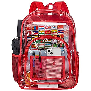 Clear Backpack, Transparent Bookbag Heavy Duty See Through Backpacks for Men - Red