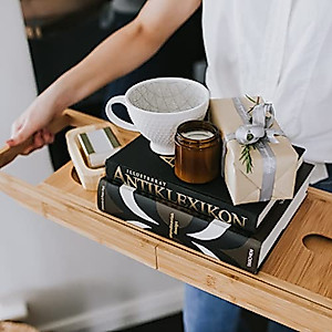 Bamboo Bathtub Caddy Tray for Tub- Expandable Bath Tray - Adjustable Organizer Tray for Bathroom for Luxury Spa - Book Holder, Tablet Smartphone and Wine Holder (Natural) by Pristine Bamboo