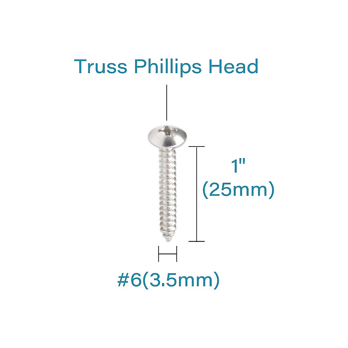 100Pcs #6 x 1" Truss Head Phillips Wood Screws Stainless Steel 304 Self Tapping Screws | by IMSCREWS
