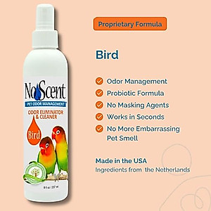 No Scent Bird Cage Cleaner Spray & Pet Odor Management, Natural Aviary Freshener (2 Fl Oz / 59 mL)