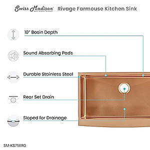 Swiss Madison Well Made Forever SM-KS758RG Farmhouse Kitchen Sink, Rose Gold