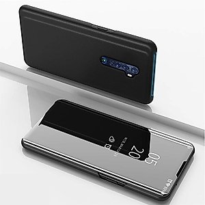 Tangyongjiao Mobile Phone case,Cell Phone Cover case for Oppo Reno2 Z / Reno2 F Plated Mirror Horizontal Flip Leather Case with Holder (Color : Black)