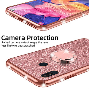 for Samsung Galaxy A10E Phone Case Girls Women Cute Rhinestone Glitter TPU Case with Ring Stand Strap Lanyard Shockproof Protection Cover for Samsung Galaxy A20E -Rose Gold