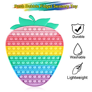 Pop Fidget Sensory Toys, Big Size Jumbo Strawberry Pop Toys Huge 112 Bubbles Push it Bubble Toy Cute Colourful Game Anxiety Stress Reliever Silicone Squeeze Toy Pop Sound for Girls Kids Adults Gifts